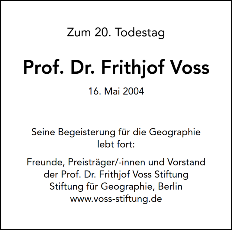 20. Todestag von Prof. Dr. Frithjof Voss – Voss